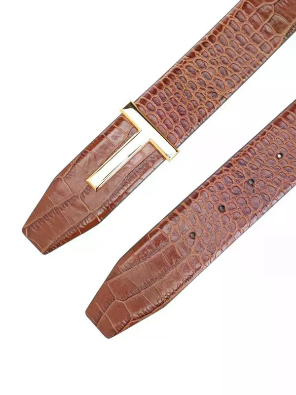 TOM FORD T Icon Embossed Buckle Belt - Brown
