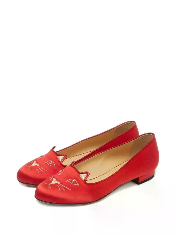 CHARLOTTE OLYMPIA Kitty-embroidered Ballerina Flats