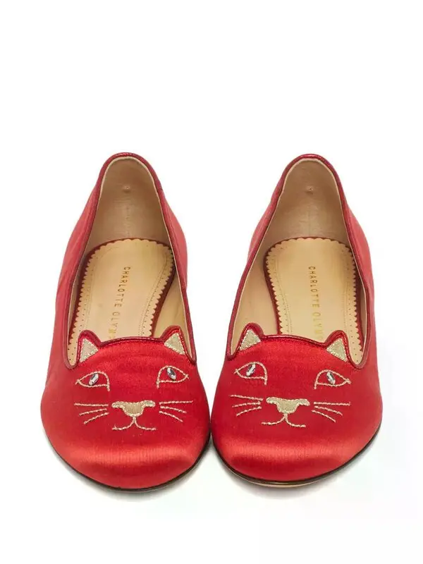 CHARLOTTE OLYMPIA Kitty-embroidered Ballerina Flats
