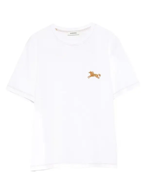 Sandro Horse-embroidery T-shirt - White