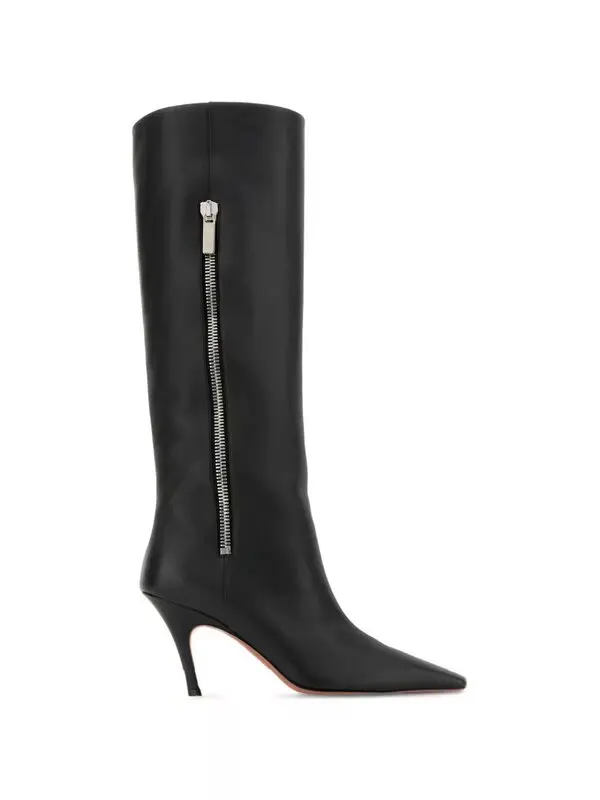 Amina Muaddi Mona Leather Boots - Black