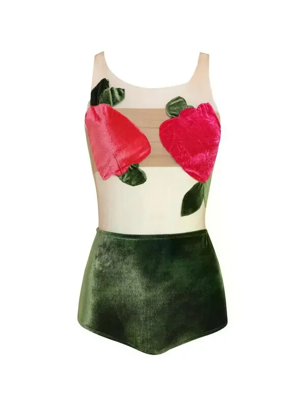 BRIGITTE Carnaval/festival Caju Floral-appliqué Swimsuit - Green