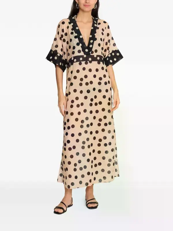 BRIGITTE Polka-dot V-neck Midi Dress