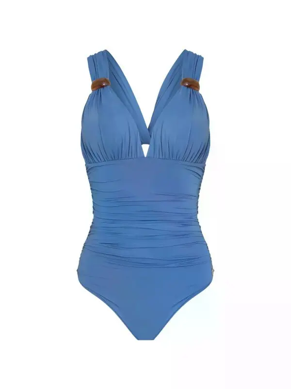 BRIGITTE Eli Gathered V-neck One Piece Swimsuit - Blue
