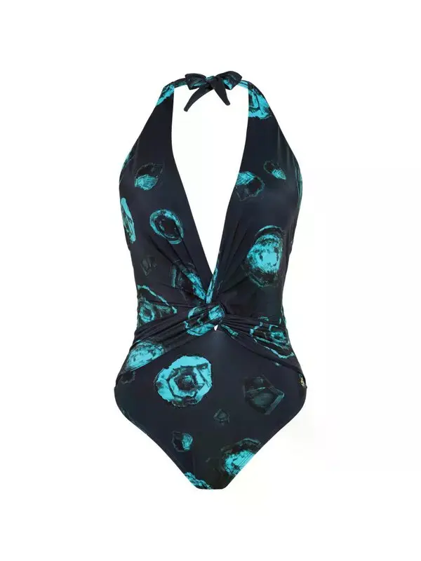 BRIGITTE Aline V-neck Knot Swimsuit - Blue
