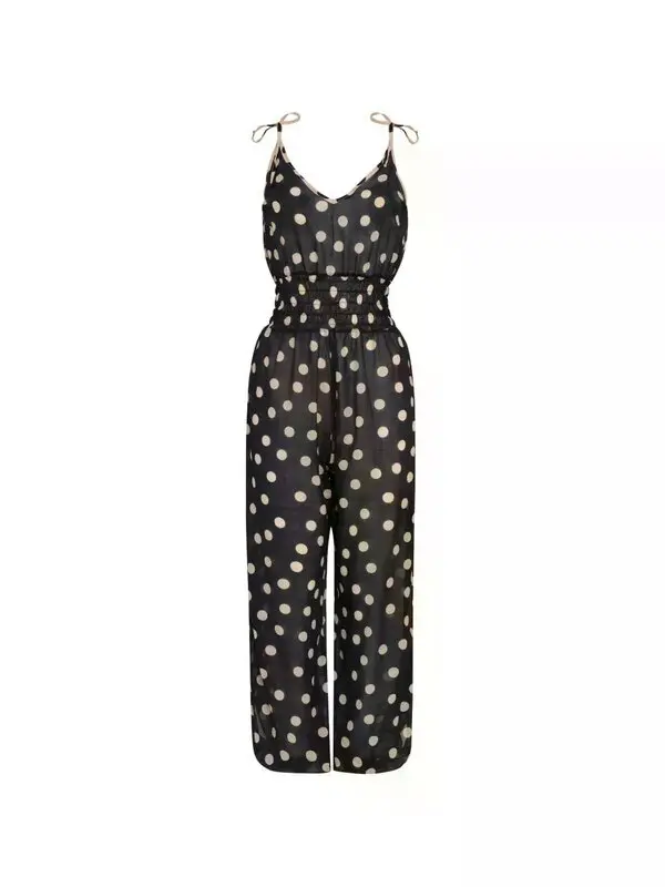 BRIGITTE Polka-dot Tie-strap Jumpsuit - Black