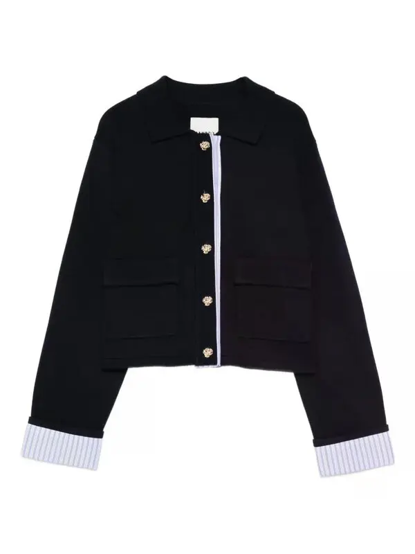 Sandro Wool Cardigan With Polo Collar And Decorative Buttons