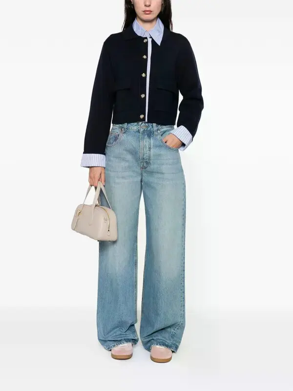 Sandro Wool Cardigan With Polo Collar And Decorative Buttons