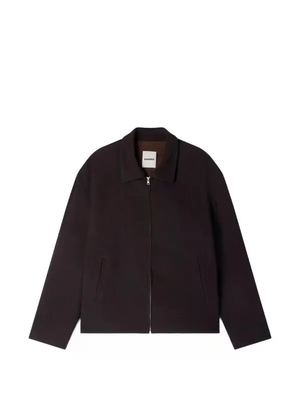 Sandro Waffled Regular Collar Zip Jacket - Brown