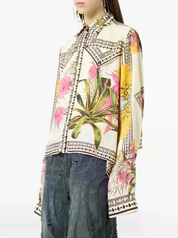 Blumarine Floral Print Twill Top - Neutrals