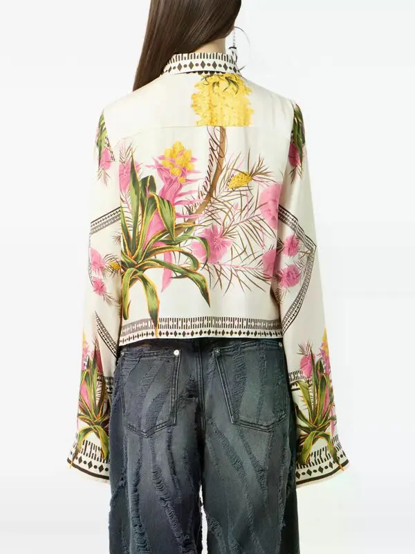 Blumarine Floral Print Twill Top - Neutrals
