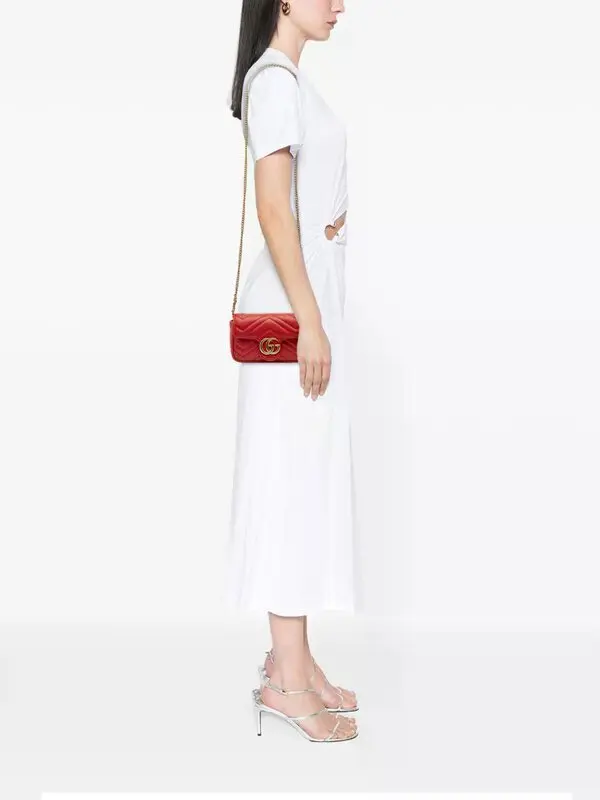 Gucci Mini Gg Marmont Matelasse Leather Flap Crossbody Bag - Red