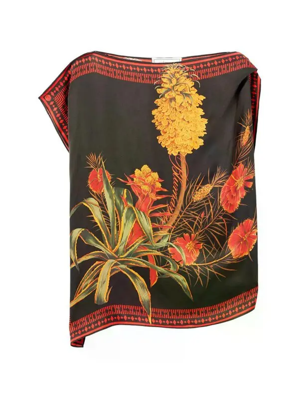 Blumarine Floral Print Twill Top - Black