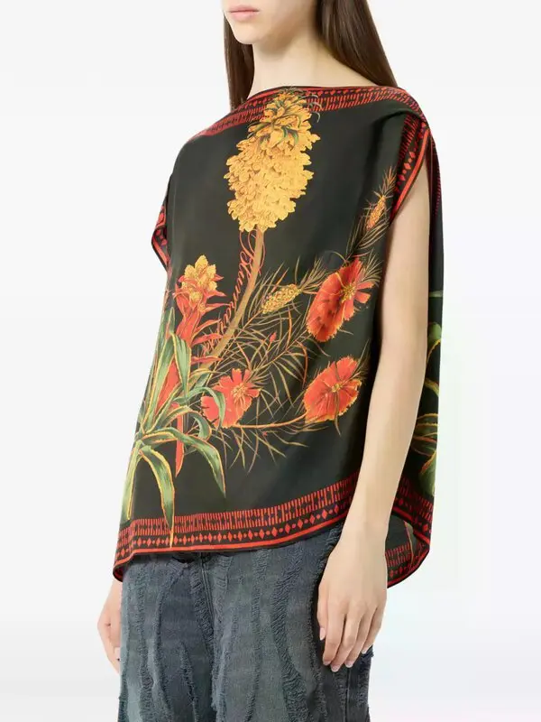 Blumarine Floral Print Twill Top - Black