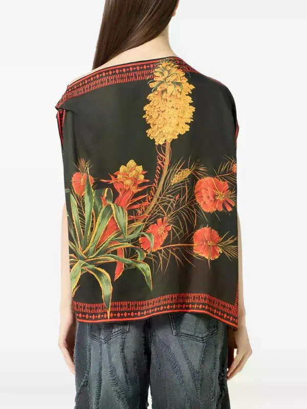 Blumarine Floral Print Twill Top - Black
