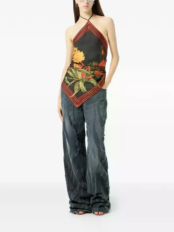Blumarine Floral Twill Top - Black
