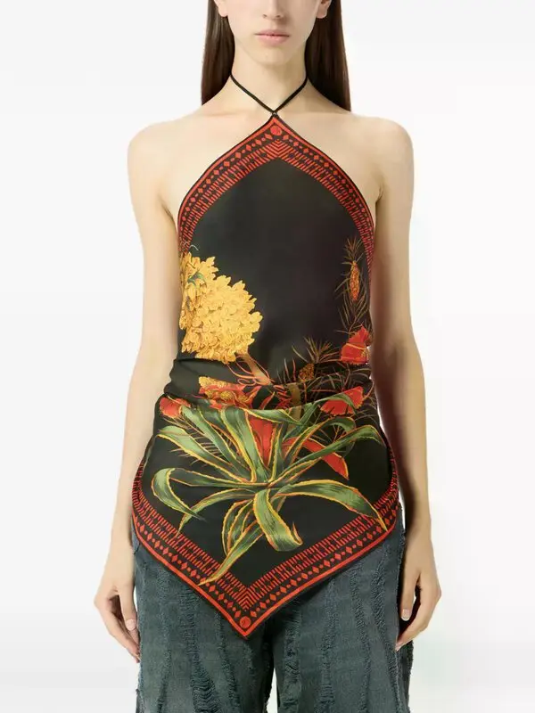 Blumarine Floral Twill Top - Black