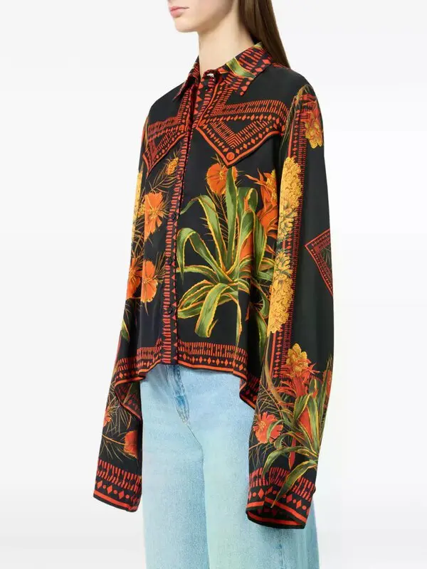 Blumarine Floral Print Twill Shirt - Black