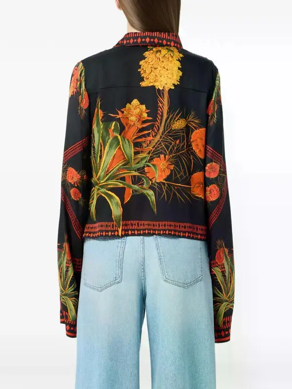 Blumarine Floral Print Twill Shirt - Black