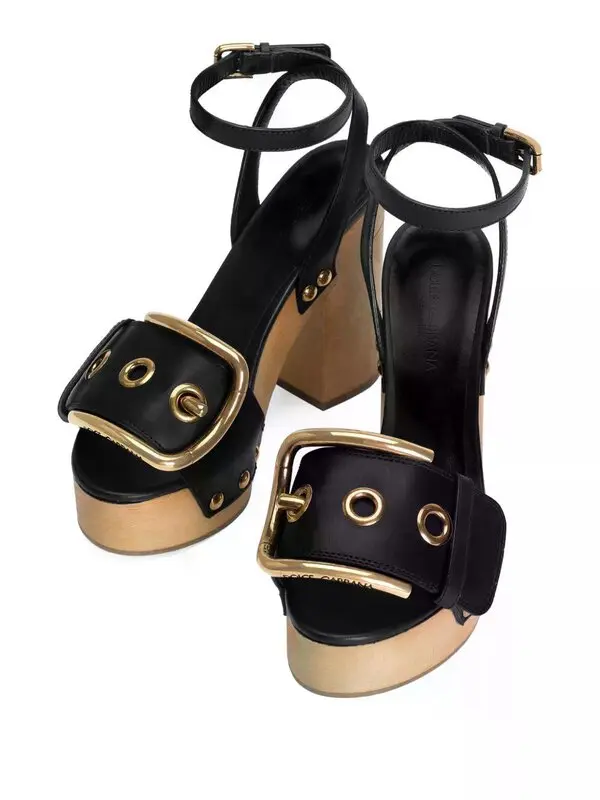 Dolce & Gabbana Buckle Studded Platform Sandals - Black