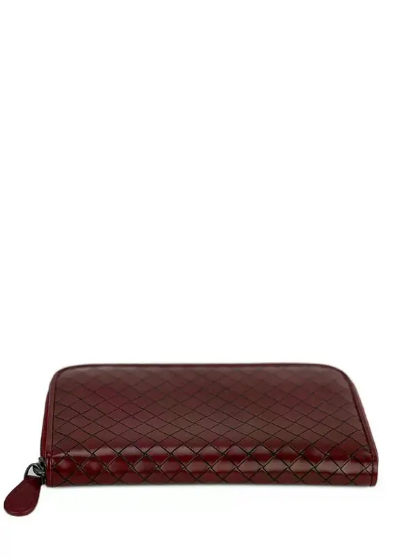 Bottega Veneta Intrecciato Zip Around Leather Wallet Clutch - Red