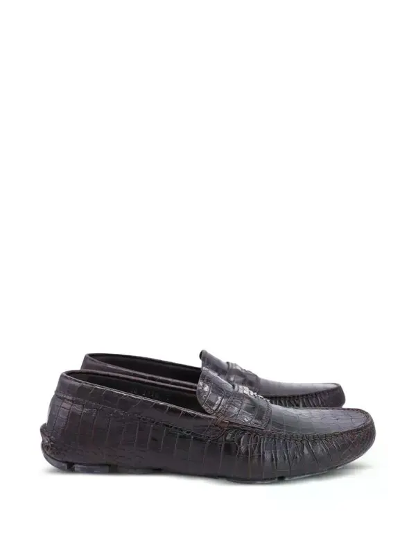 Prada Crocodile-embossed Leather Loafers