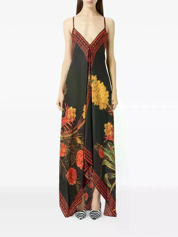 Blumarine Floral Print Twill Dress - Black