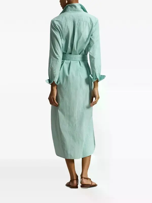 Striped Belted Midi Dress - Green