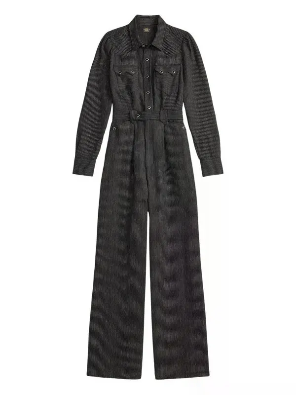 Ralph Lauren Belted Pinstripe Jumpsuit - Black
