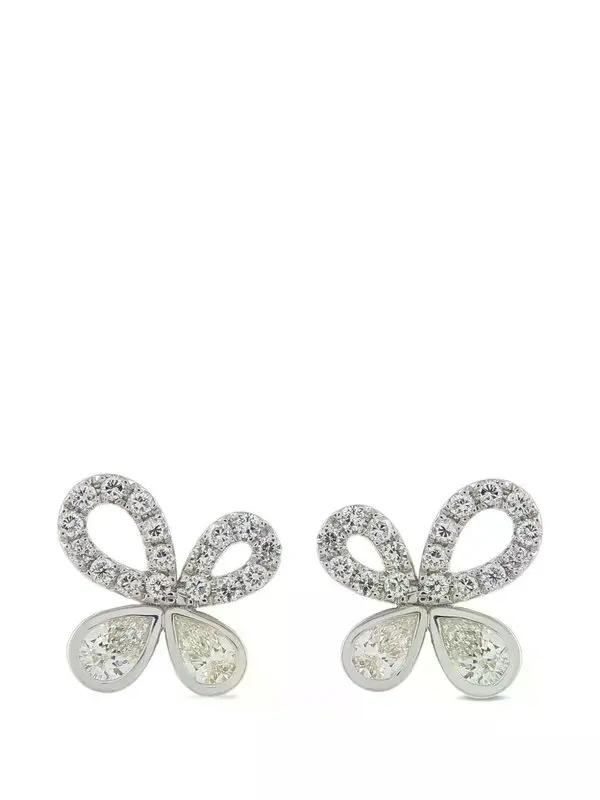 LB EXCLUSIVE Floral-motif Diamond Stud Earrings - Silver