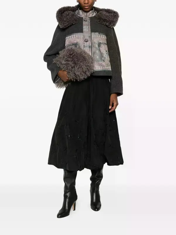 HUI MILANO Fur-collar Patterned Jacket