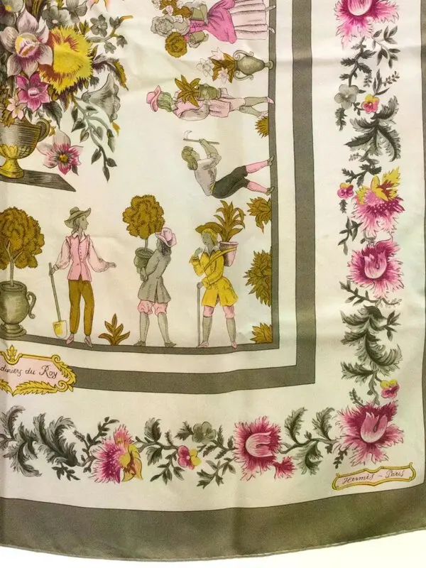 Hermès 1967 Les Jardiniers Du Roy Floral-print Silk Scarf - Neutrals