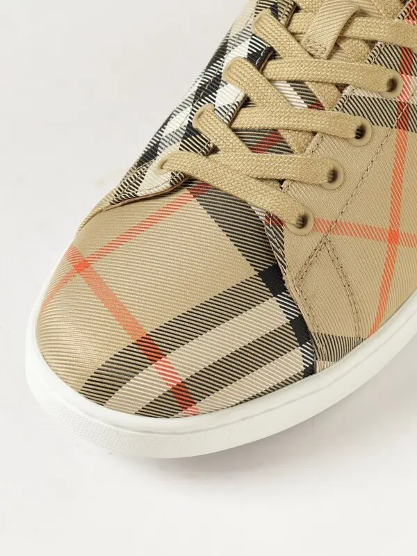 Burberry Low-top Trainers In Leather And Vintage Check Canvas - Beige