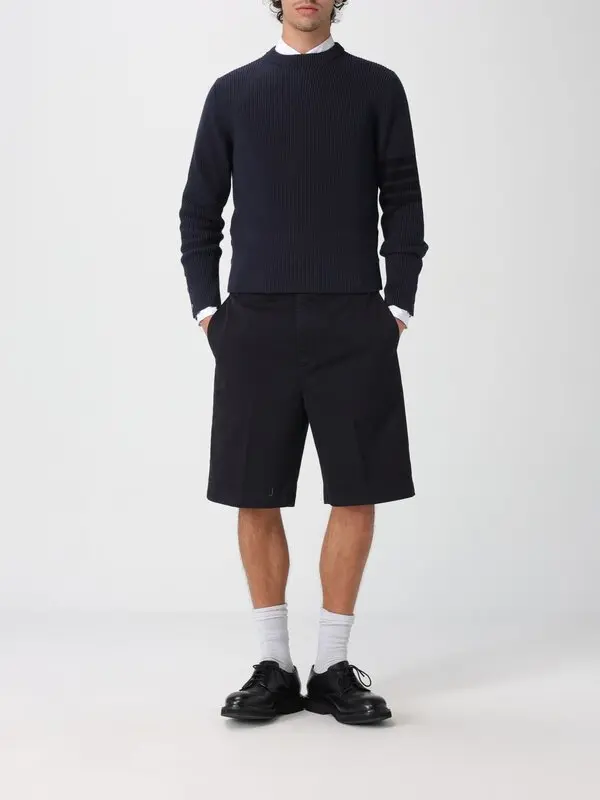 Thom Browne Ribbed Sweater With Signature Stripes - Blue