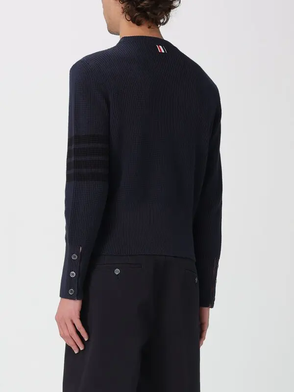 Thom Browne Ribbed Sweater With Signature Stripes - Blue