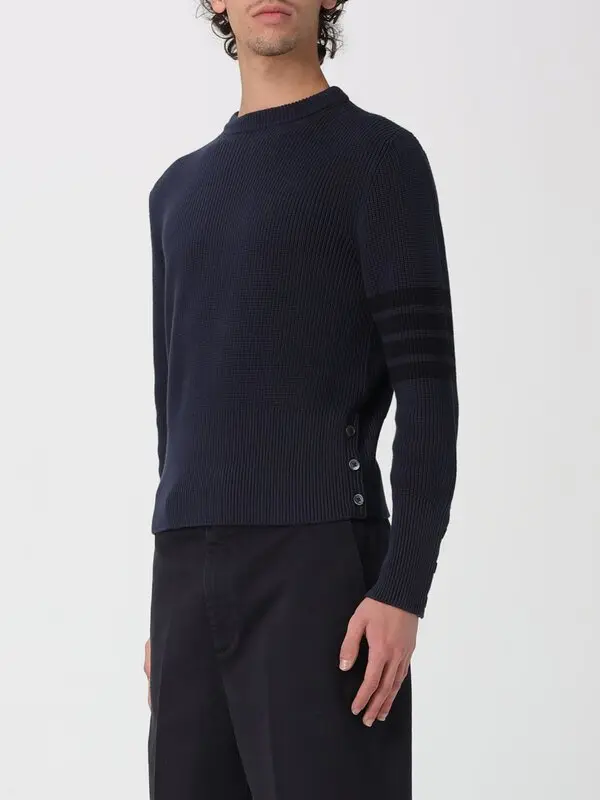 Thom Browne Ribbed Sweater With Signature Stripes - Blue