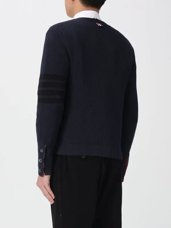Thom Browne Ribbed Cardigan With Four Bar Detail - Navy