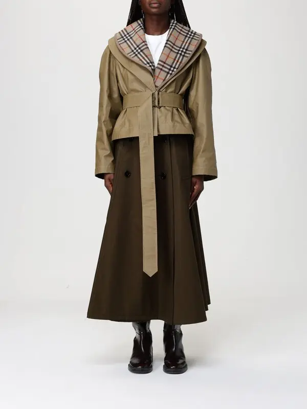 Burberry Belted Jacket With Iconic Check Lining - Green