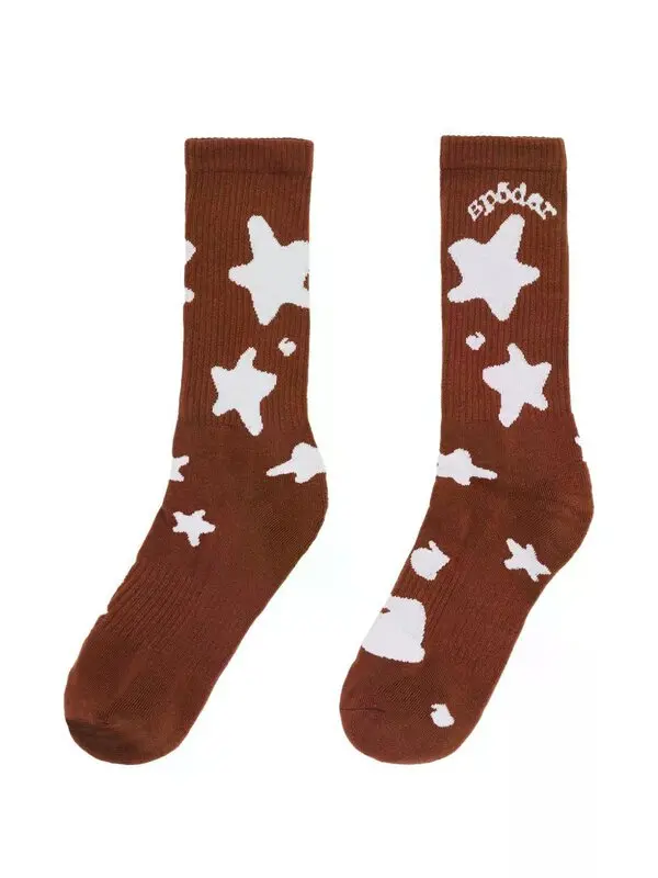 SP5DER Star Motif Socks - Brown