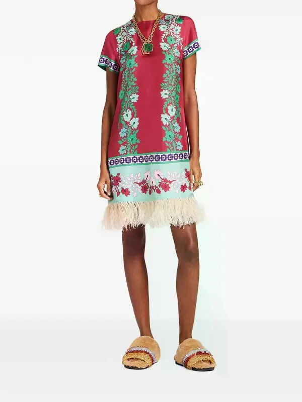 La DoubleJ Floral Fringed Swing Dress - Red