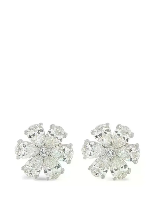 LB EXCLUSIVE Floral Diamond Stud Earrings - Silver