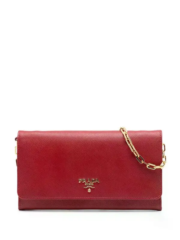 Prada 2000-2025 Saffiano Leather Wallet On Chain Crossbody Bag - Red