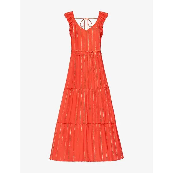 RO&ZO Ruffled Tired Woven Maxi Dress - Coral