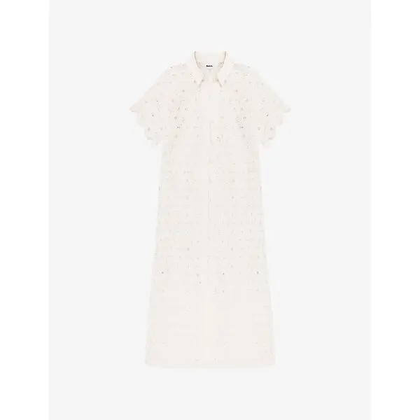 RO&ZO Broderie Scallop Sleeve Cotton Shirt Dress - Ivory
