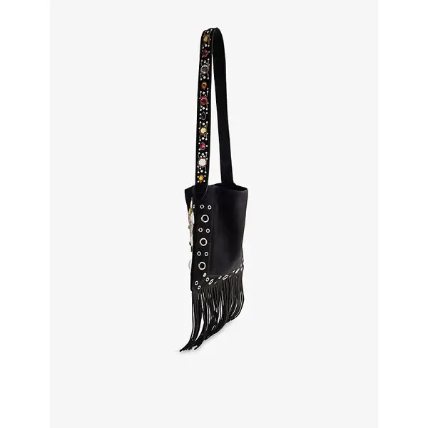 Valentino Garavani Nellcôte Embroidered Fringe Suede Shoulder Bag