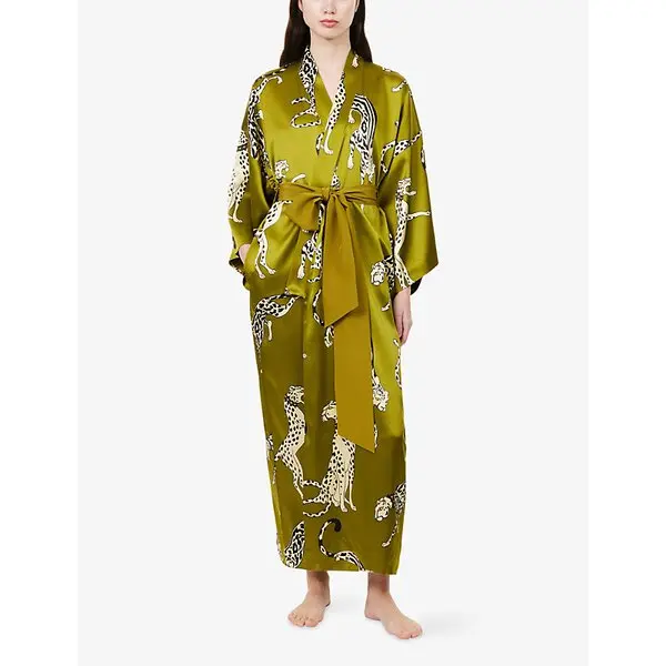 Olivia Von Halle Queenie Leopard Silk Robe - Chanson