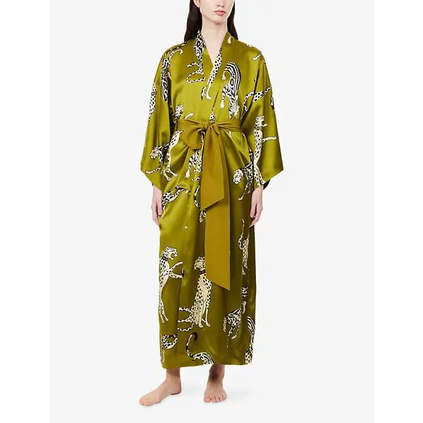 Olivia Von Halle Queenie Leopard Silk Robe - Chanson