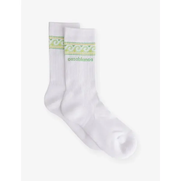 Casablanca Wave Print Stretch-cotton Sport Socks - White