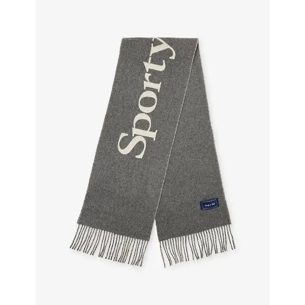 SPORTY & RICH Big Serif-logo Wool Scarf - Gray