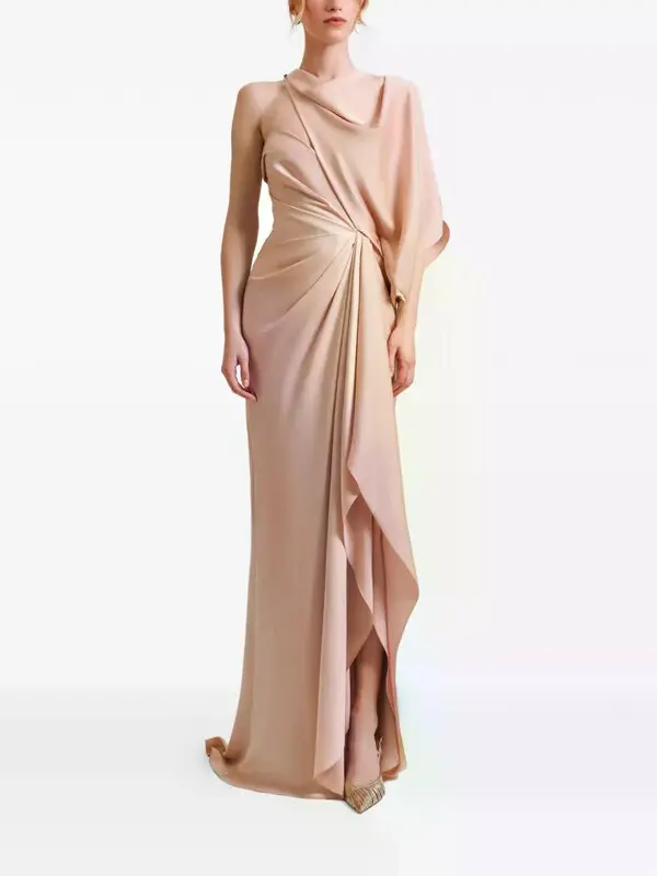 GEMY MAALOUF Asymmetrical Neckline Draped Maxi Dress - Neutrals